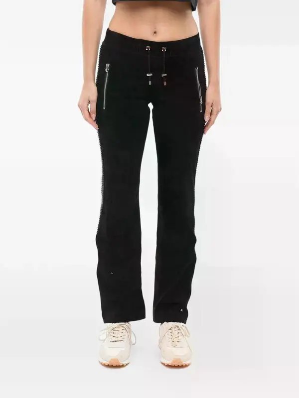 Philipp Plein Crystal-embellished Suede Trousers - Black