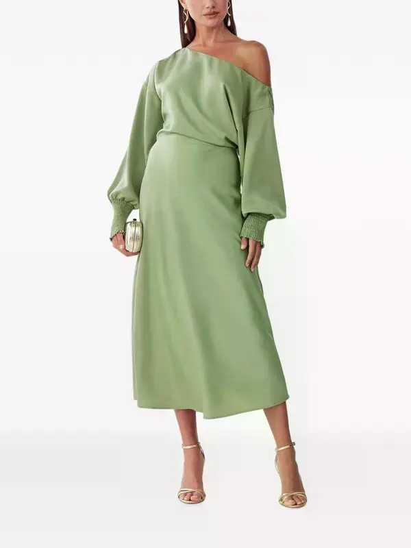 WILLA Diara One-shoulder Midi Dress - Green