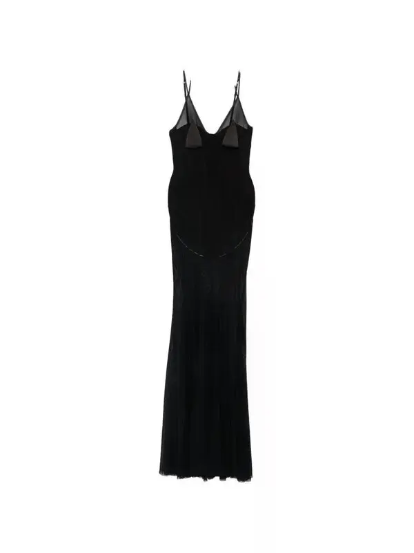 Elisabetta Franchi Sheer-panelled Pleated Maxi Dress - Black