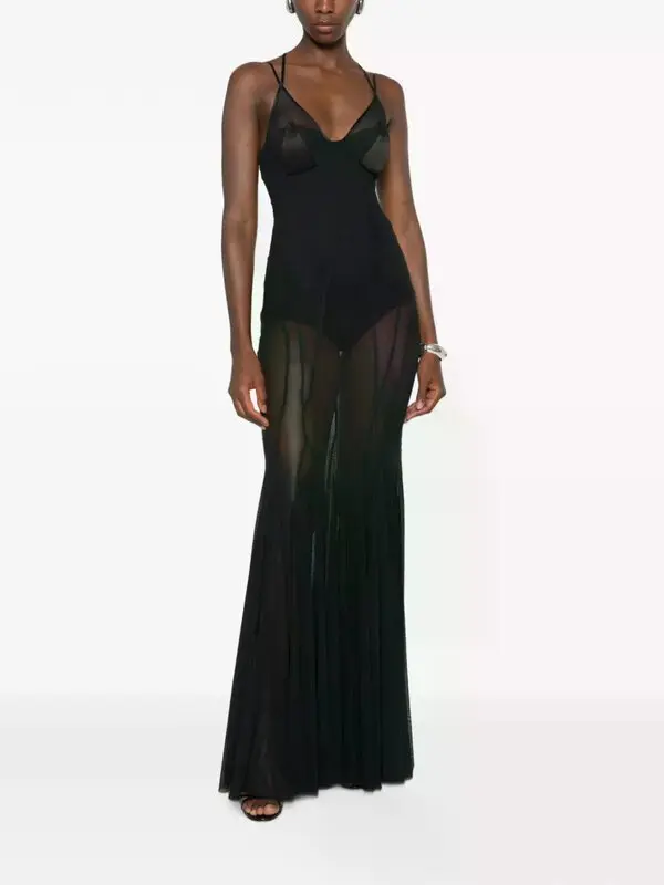Elisabetta Franchi Sheer-panelled Pleated Maxi Dress