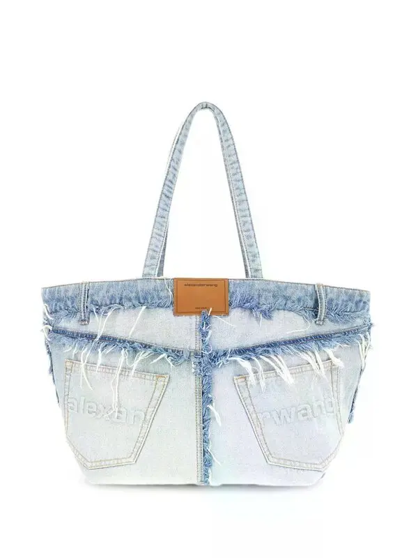 Alexander Wang Punch Frayed Denim Tote Bag - Blue