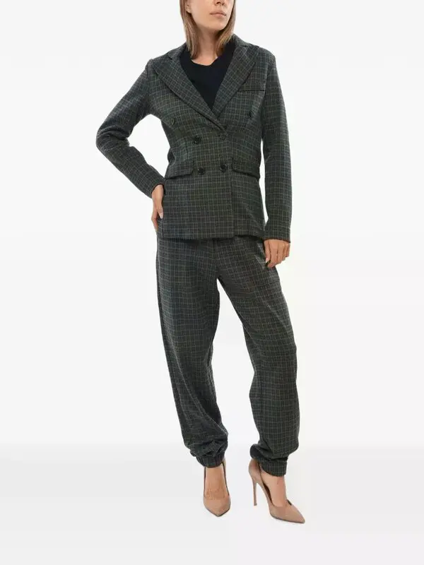 OBLÒ UNIQUE Double-breasted Houndstooth-pattern Blazer - Green