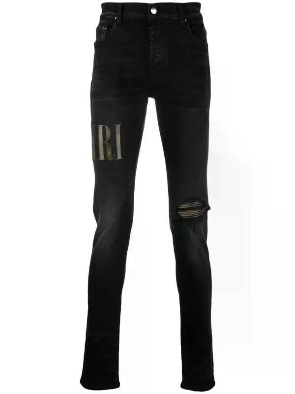 Amiri Leather Logo-patch Skinny Jeans - Black