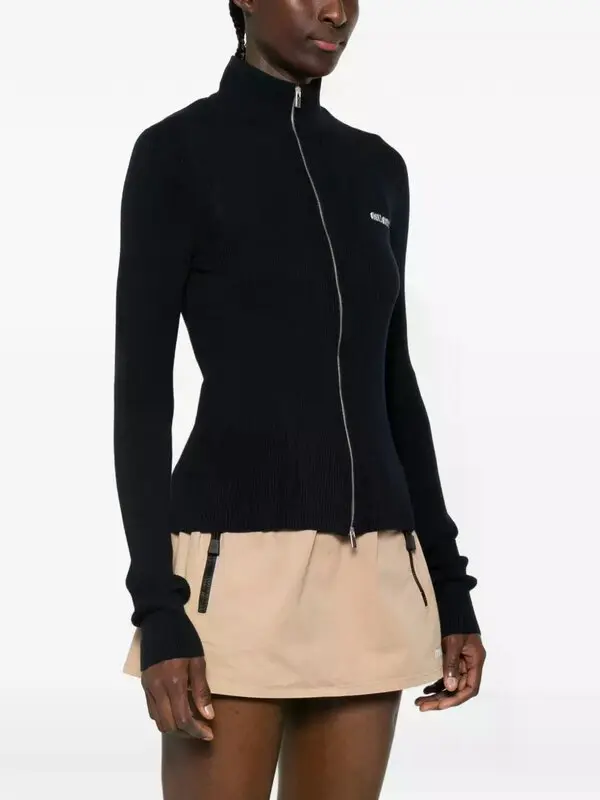 Miu Miu Logo-embroidered Zip-up Cardigan