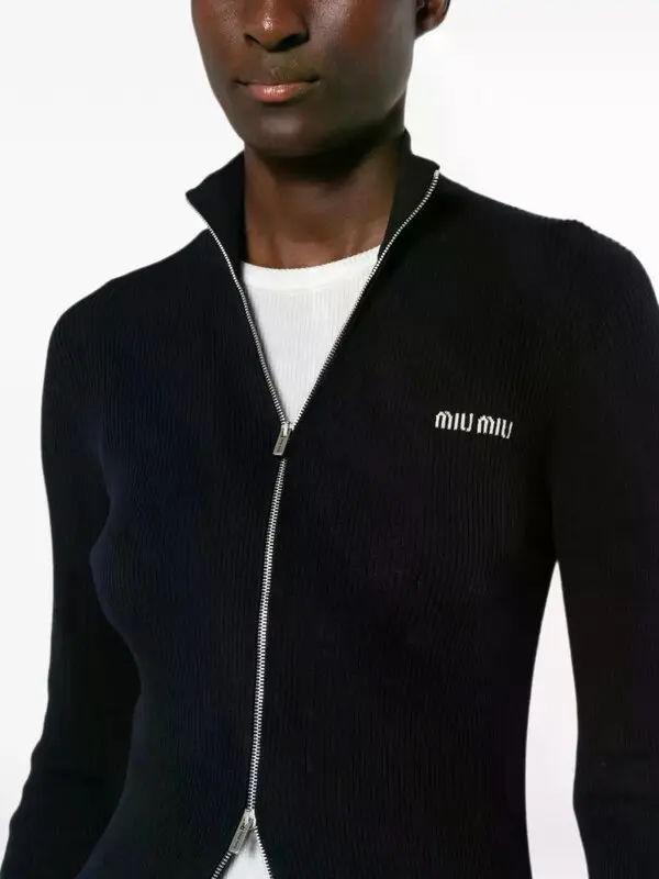 Miu Miu Logo-embroidered Zip-up Cardigan
