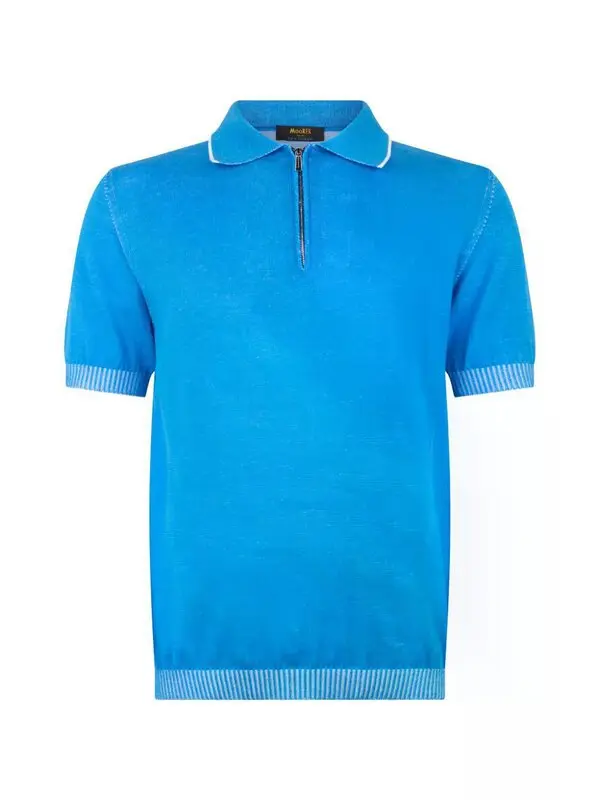 MOORER Coty-sic Zip-collar Knit Polo Shirt - Blue