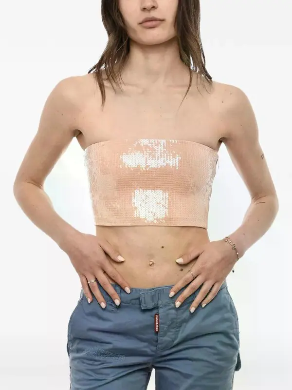 Dsquared2 Disco Sequin-embellished Strapless Crop Top - Neutrals