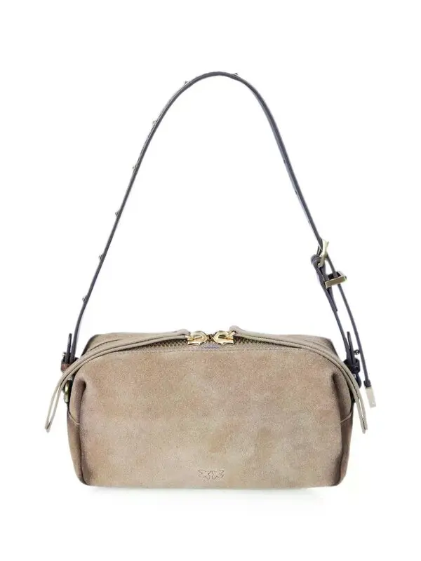 Pinko Trittico Suede Snakeskin-print Shoulder Bag - Neutrals