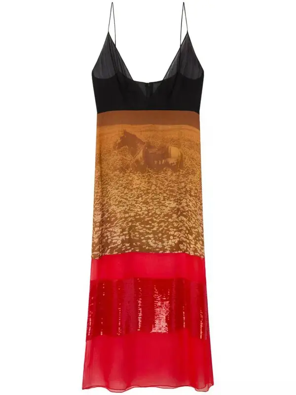 Stella McCartney Lucky Spot In Daisy Field Silk Dress - Red