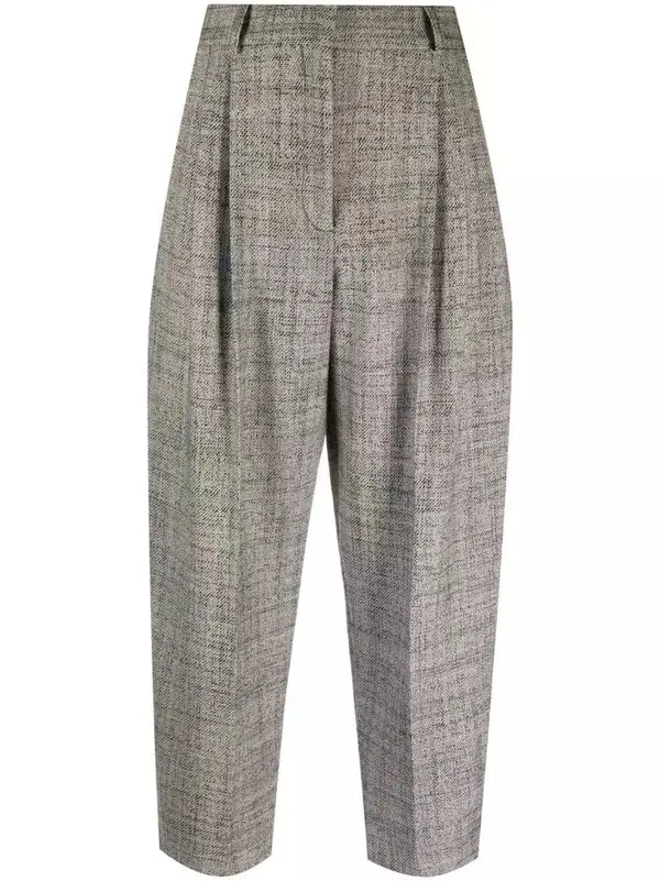 Stella McCartney Pleated Cropped Wool Trousers - Neutrals