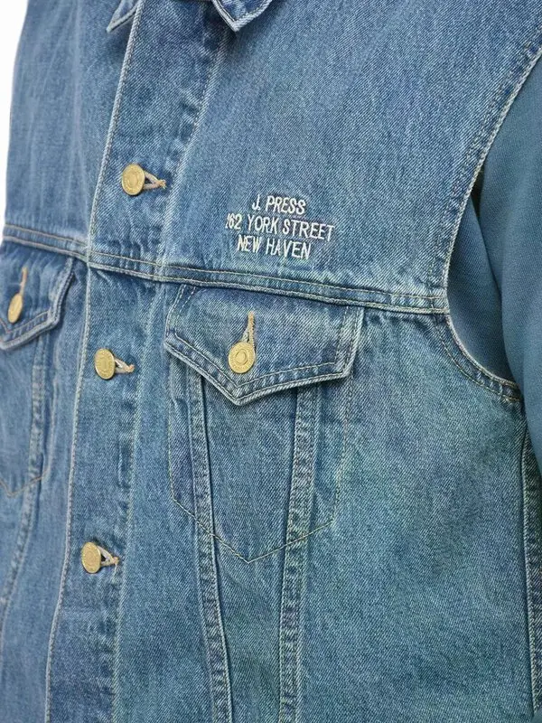 J.PRESS Embroidered-logo Sleeveless Denim Jacket