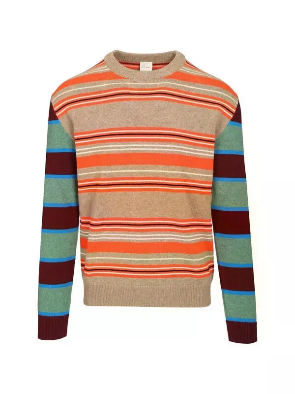 Paul Smith Striped Contrast-sleeve Crew-neck Sweater - Orange