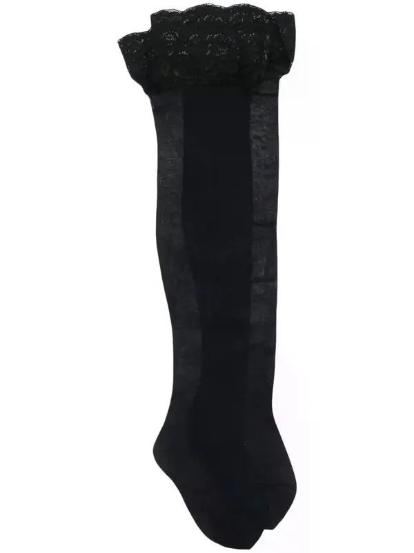 Versace Floral-lace Thigh-high Stockings - Black