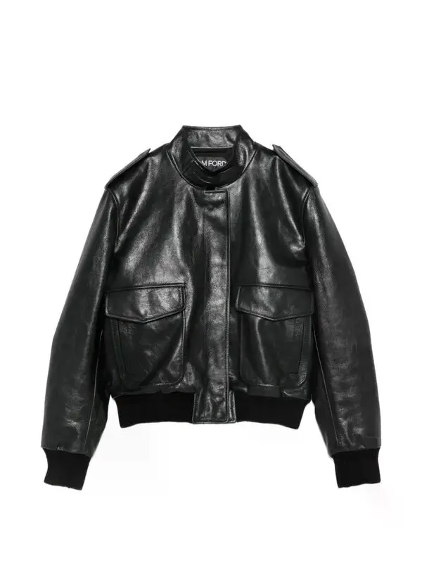 TOM FORD Epaulette-detail Leather Jacket - Black