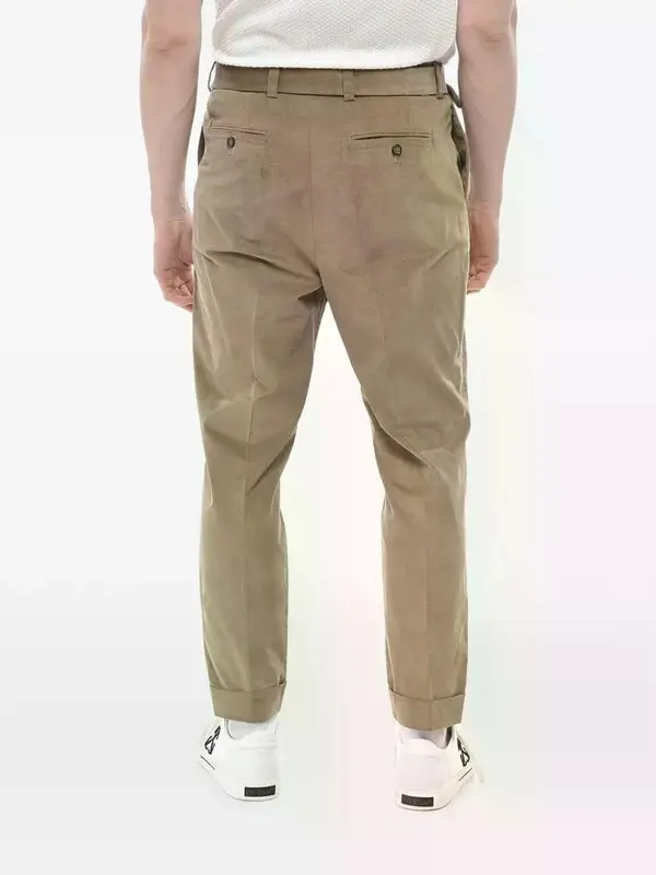 PAOLO PECORA Corduroy-texture Pleated Cotton Trousers - Brown