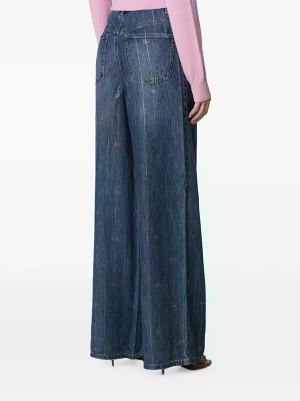 SELF-PORTRAIT Rhinestone-embellished Bow-print Jeans
