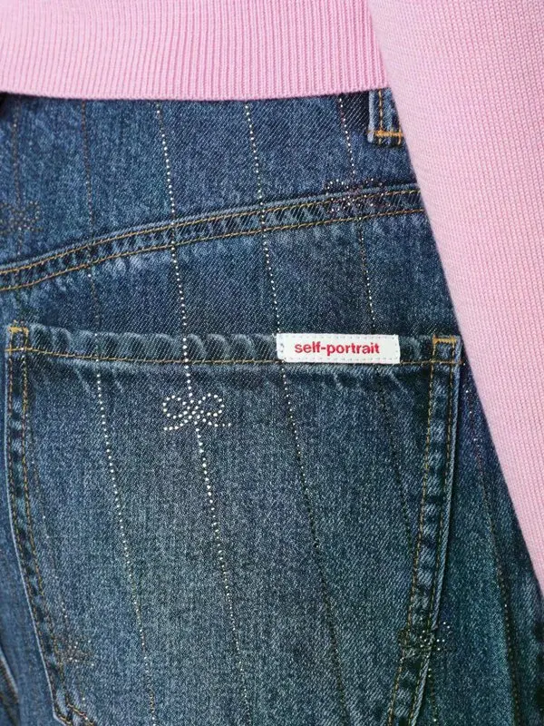 SELF-PORTRAIT Rhinestone-embellished Bow-print Jeans