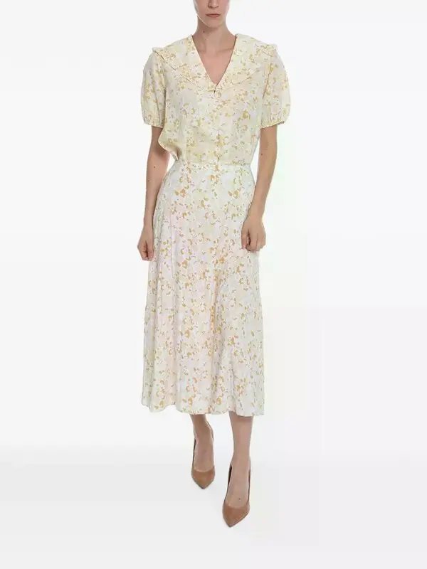 SAMSOE SAMSOE Andina Floral-print Flared Midi Skirt - Neutrals