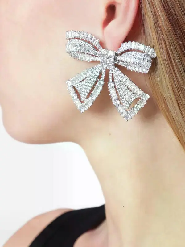 SELF-PORTRAIT Crystal-embellished Bow Earrings - Silver