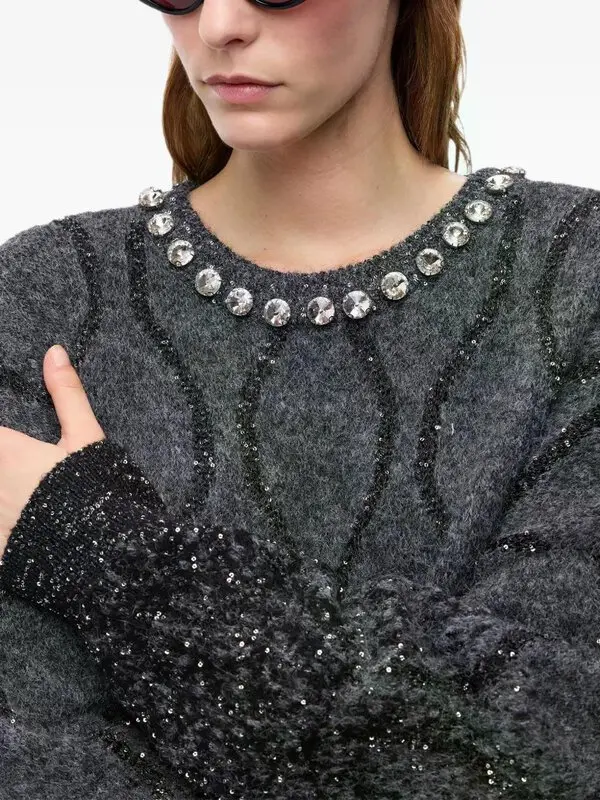 Pinko Crystal-embellished Sequin-pattern Crew Neck Sweater