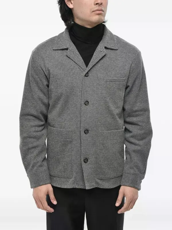 PAOLO PECORA Herringbone Patch-pocket Knitted Cardigan - Grey