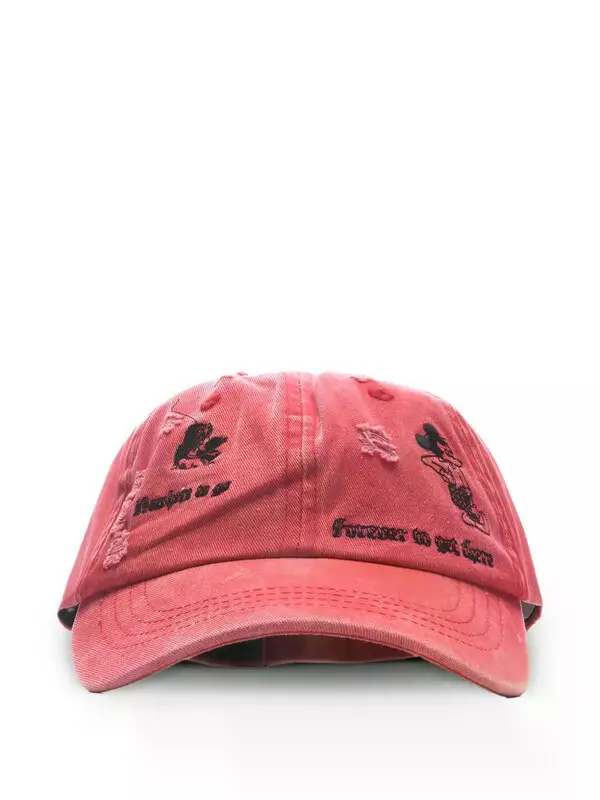 JUNGLES JUNGLES Distressed Embroidered Cap - Red
