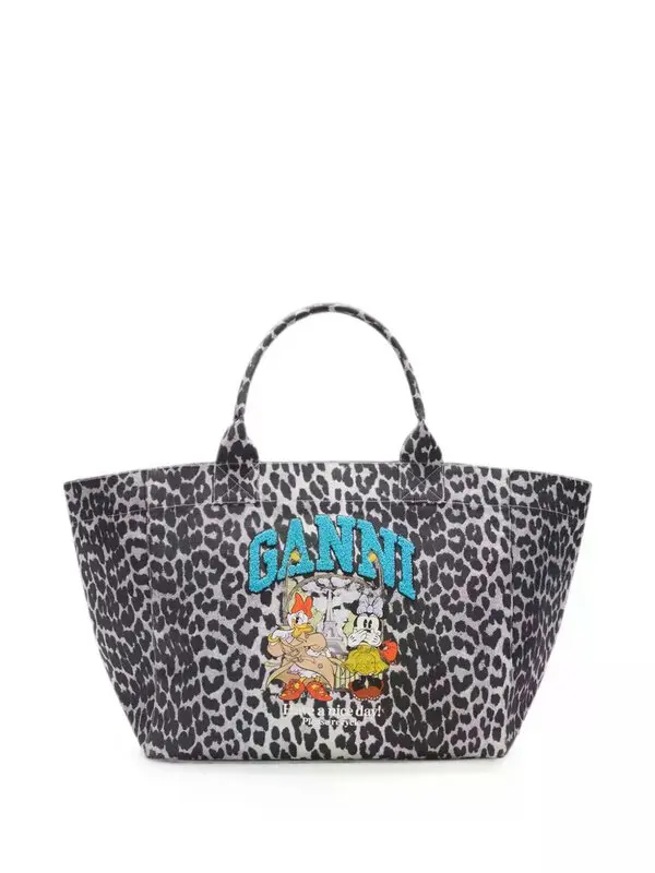 GANNI Leopard-print Tote Bag - Grey