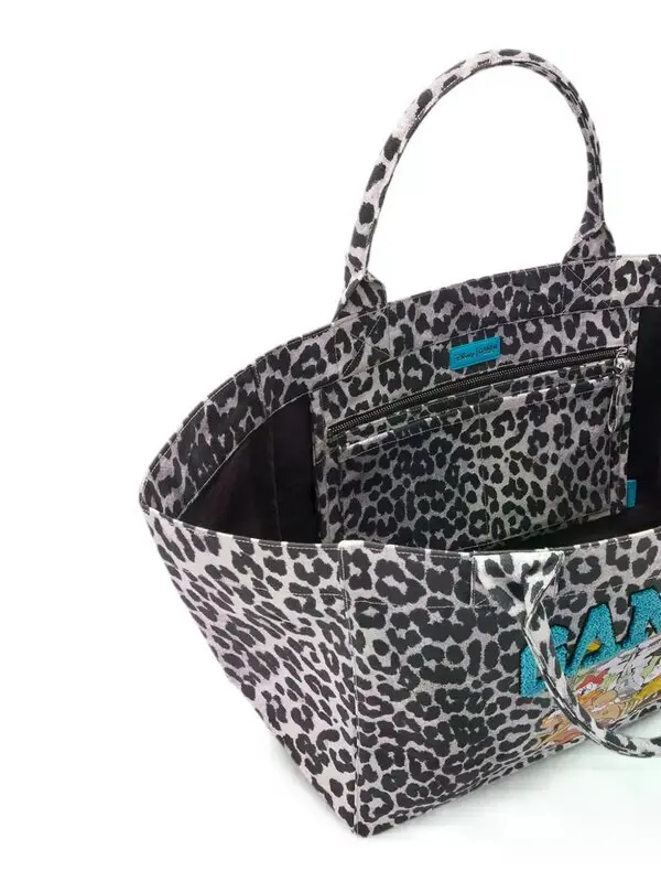 GANNI Leopard-print Tote Bag - Grey