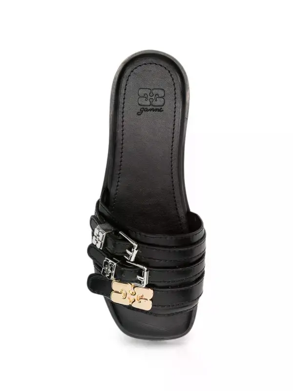 GANNI Buckle-detail Leather Slides