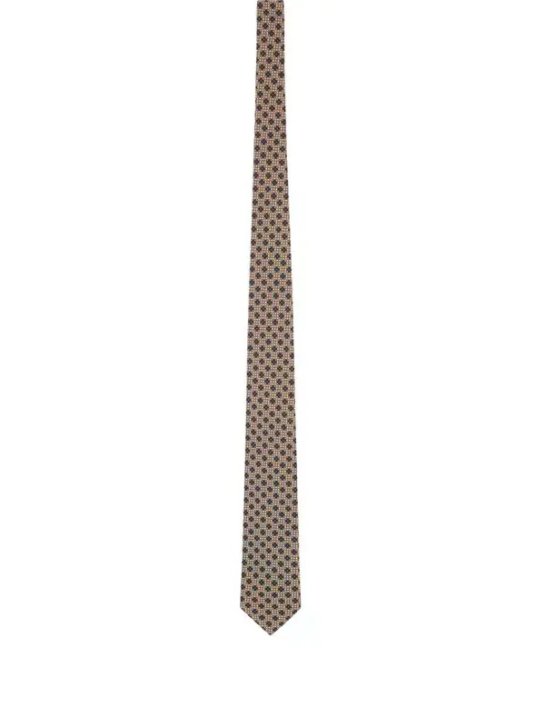 LARDINI Geometric-print Pointed Tie - Neutrals