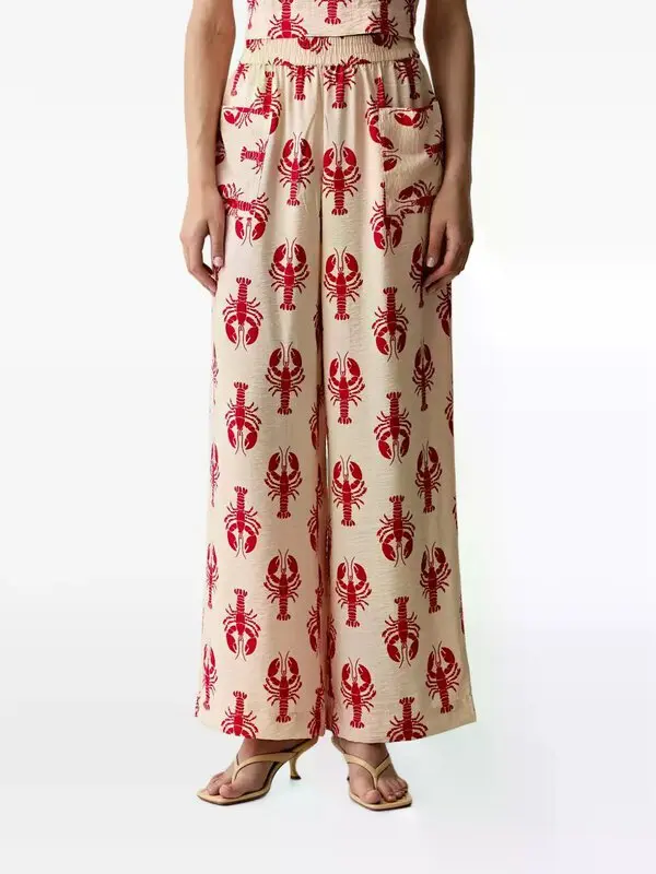 BENETTON Lobster-print Wide-leg Trousers - Neutrals