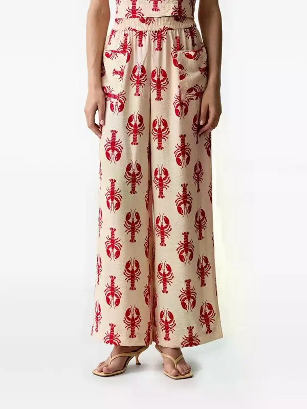 BENETTON Lobster-print Wide-leg Trousers - Neutrals