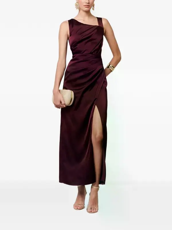 SAVEL Asymmetric-neck Draped Maxi Dress - Red
