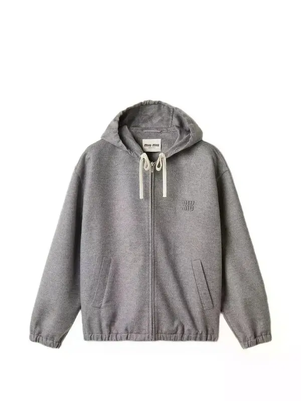 Miu Miu Logo Patch Drawstring Hoodie - Grey