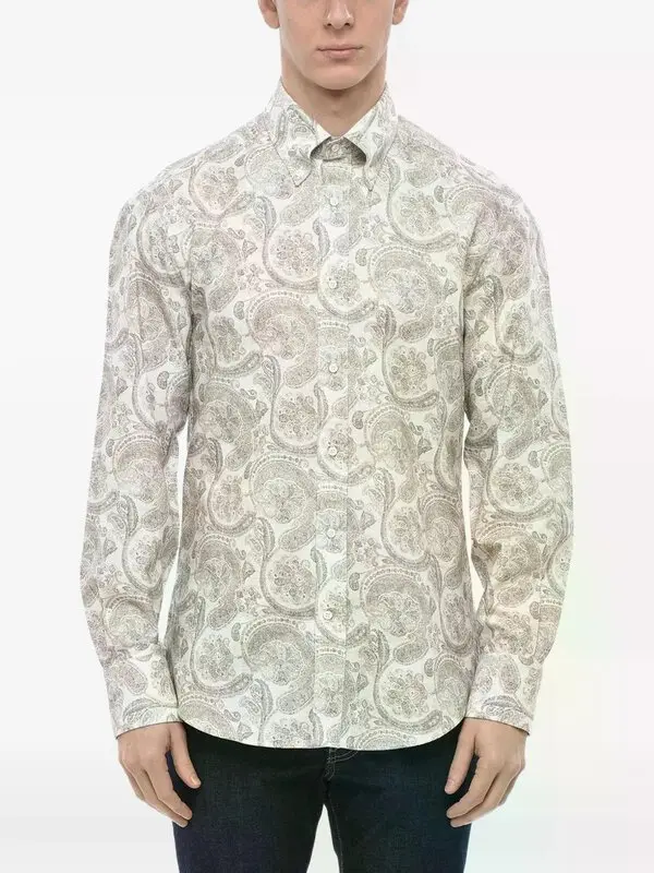 Brunello Cucinelli Paisley-print Button-down Cotton Shirt - Neutrals