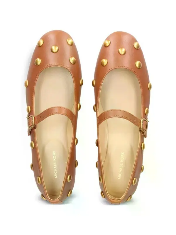 Michael Kors Nellie Flex Stud-embellished Leather Ballet Flats - Brown
