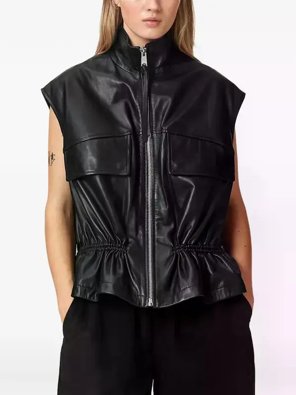 ALLSAINTS Flor Leather Gilet - Black