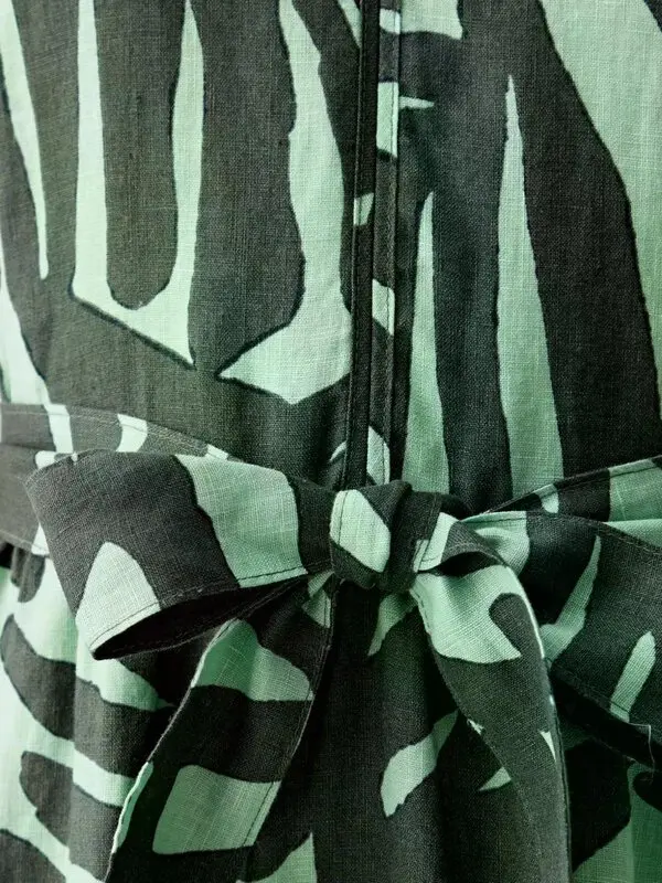 BENETTON Leaf-print Belted Midi Dress