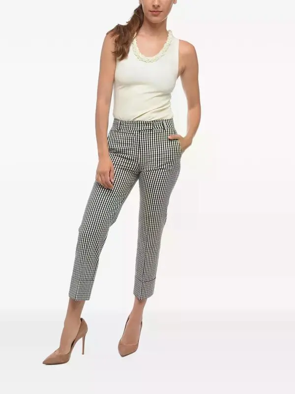 QL2 QUELLEDUE Gingham Turn-up Cropped Trousers