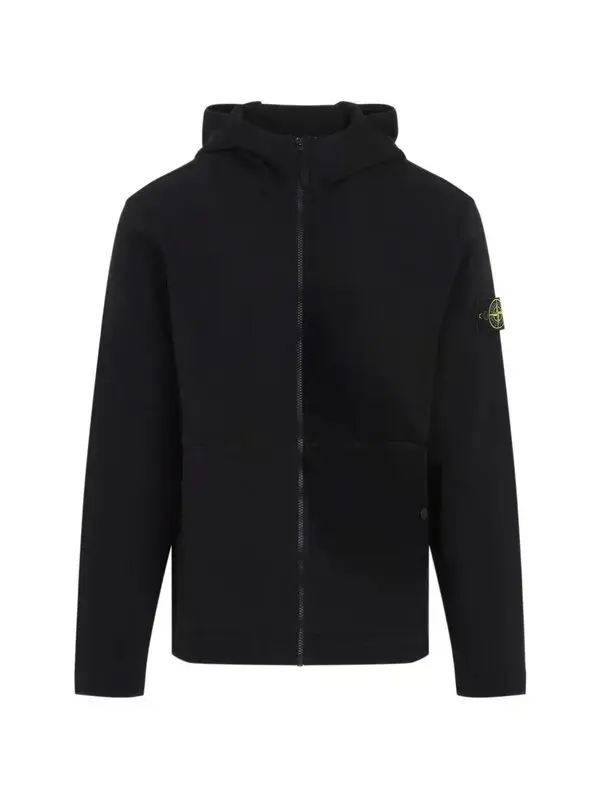 Stone Island Logo-patch Zip-up Hoodie - Black