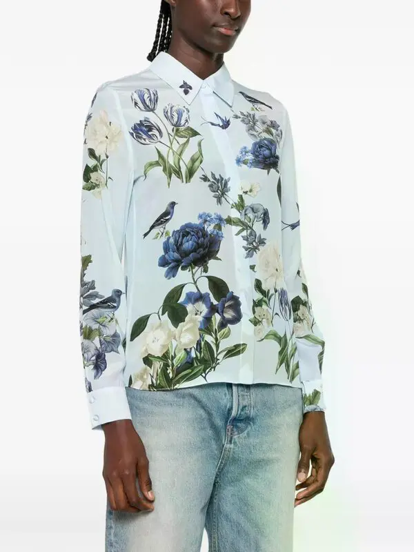 Alice + Olivia Floral Print Bird Motif Shirt
