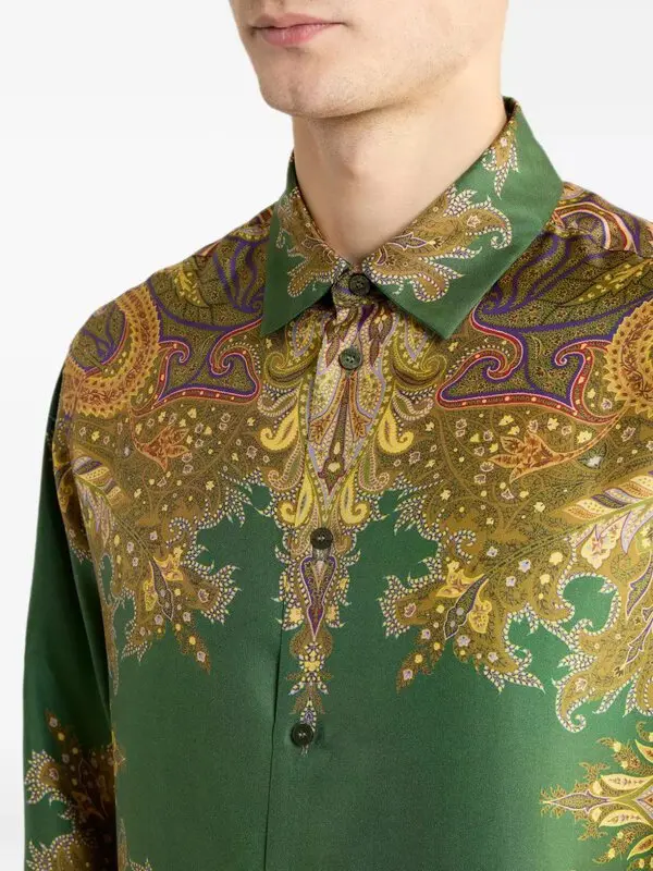 Etro Silk Twill Shirt With Placed Paisley Pochette Print