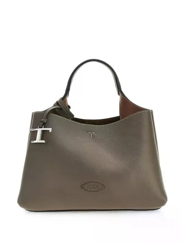 TOD'S T Timeless-detail Pebbled Tote Bag - Brown