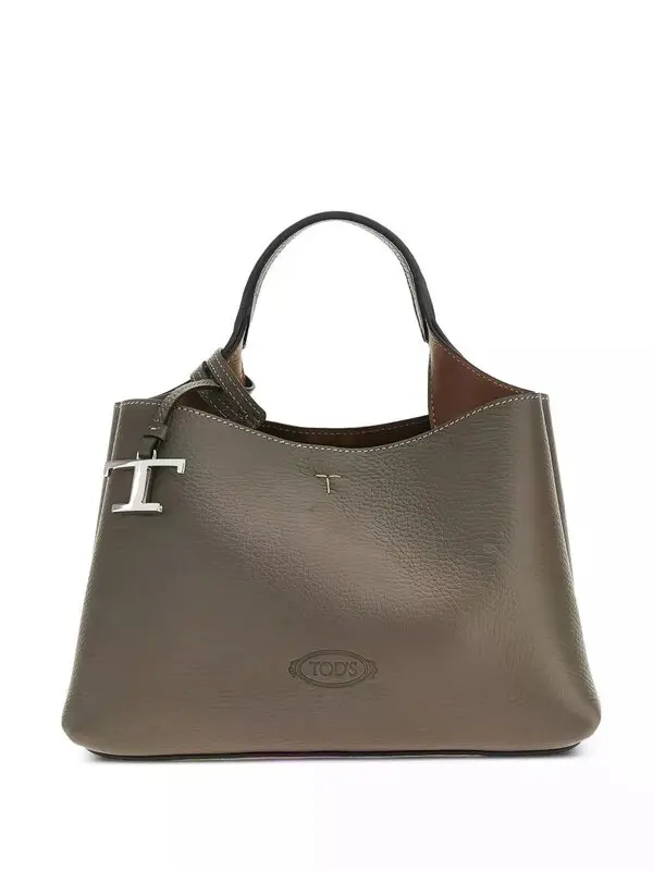 TOD'S T Timeless-detail Pebbled Tote Bag - Brown