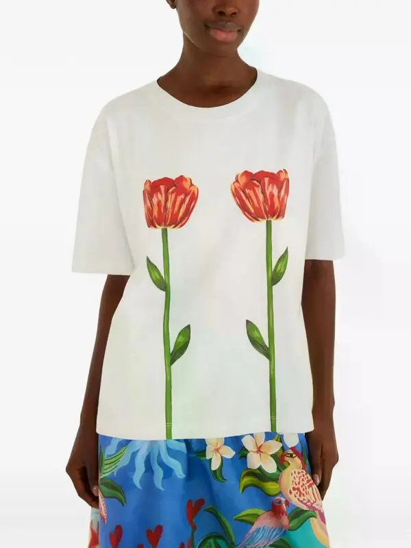 Farm Rio Tulip Print T-shirt - White