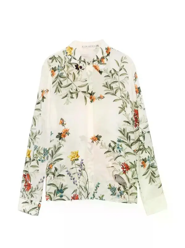 Alice + Olivia Floral-print Silk-blend Shirt - Neutrals