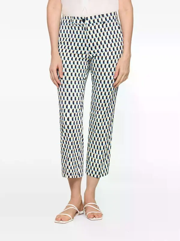 BETTY BARCLAY Geometric-print Cropped Trousers - Blue