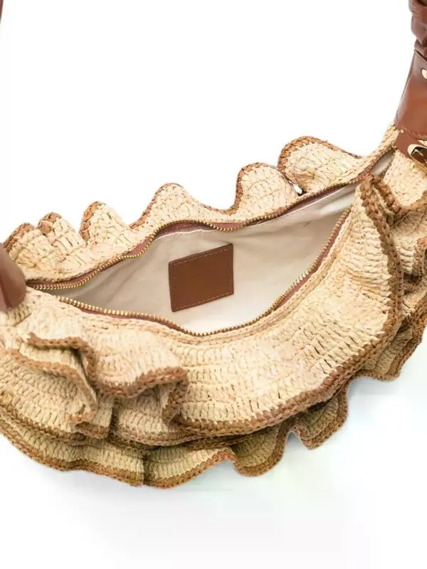 Zimmermann Goldentime Ruffled Raffia Shoulder Bag