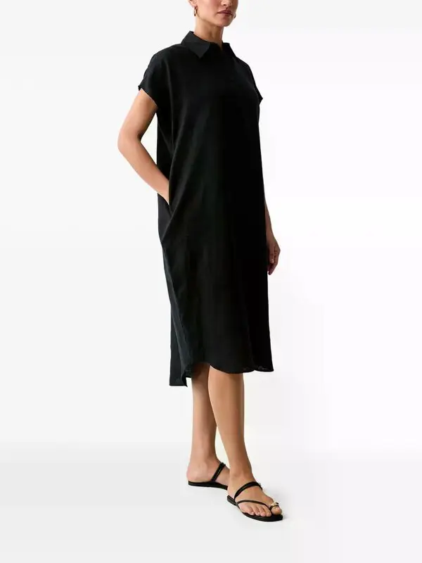 BENETTON Button-up Short-sleeve Midi Dress - Black