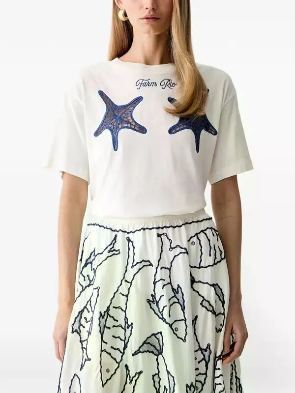 Farm Rio Starfish-motif Embroidered T-shirt - White
